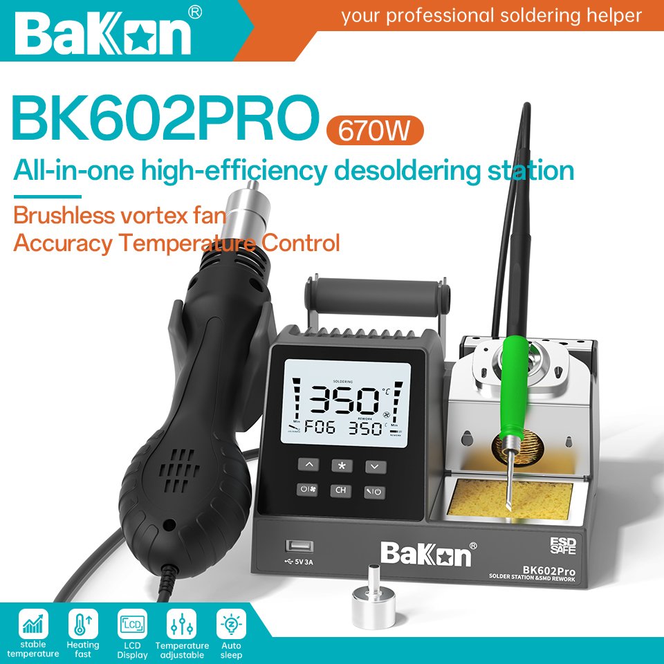 Bakon BK602 PRO 2-in-1 Soldering Rework Hot Air Station - Bakon Tools
