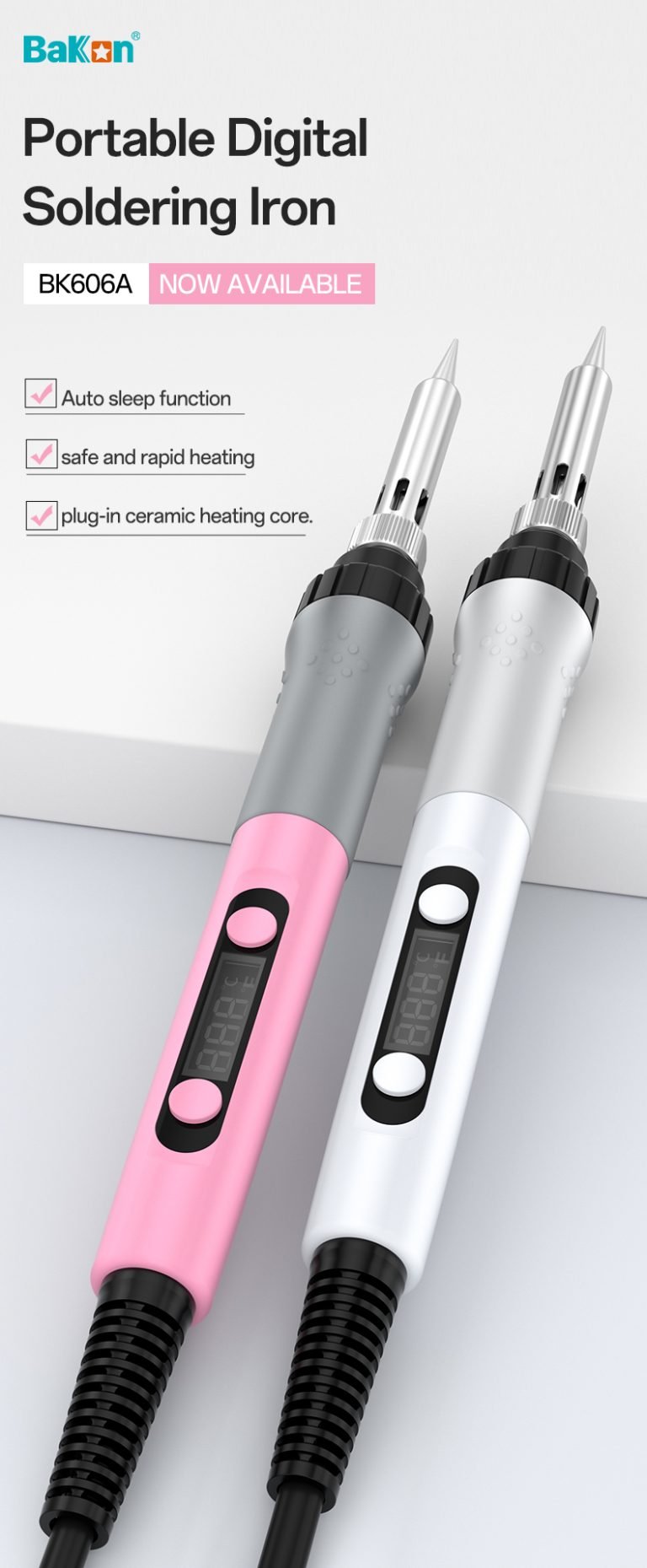BK606A Protable Digital Display Soldering Iron Pink Color – Bakon Tools